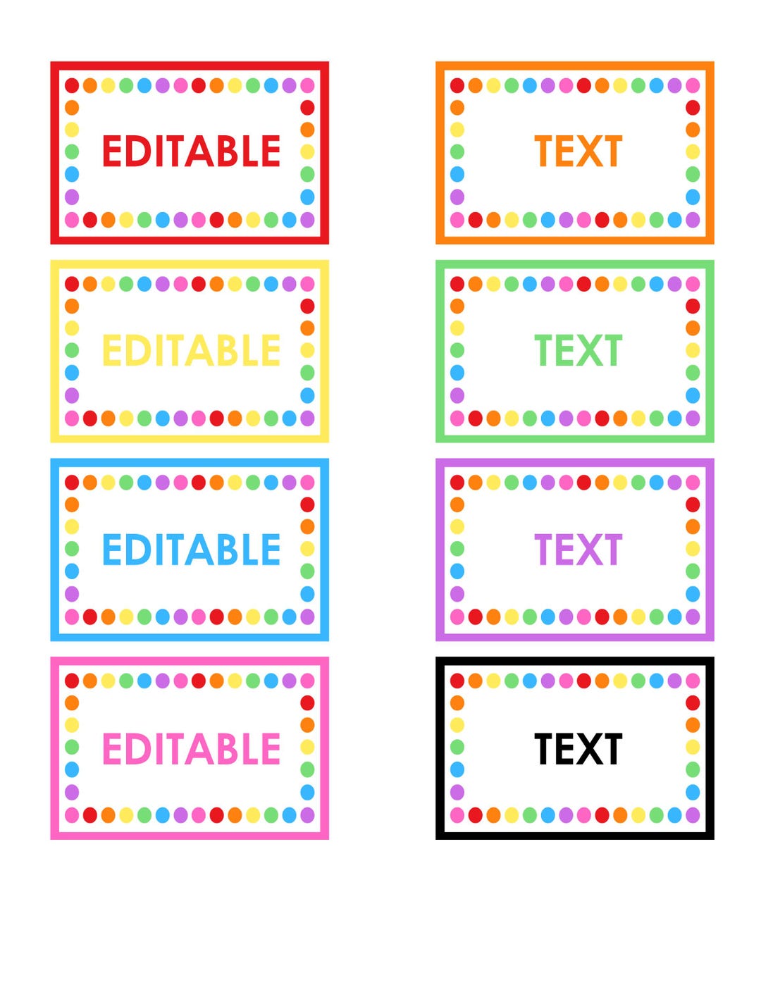 Editable Rainbow Dot Border Printable Name Tags Customizable Labels for ...