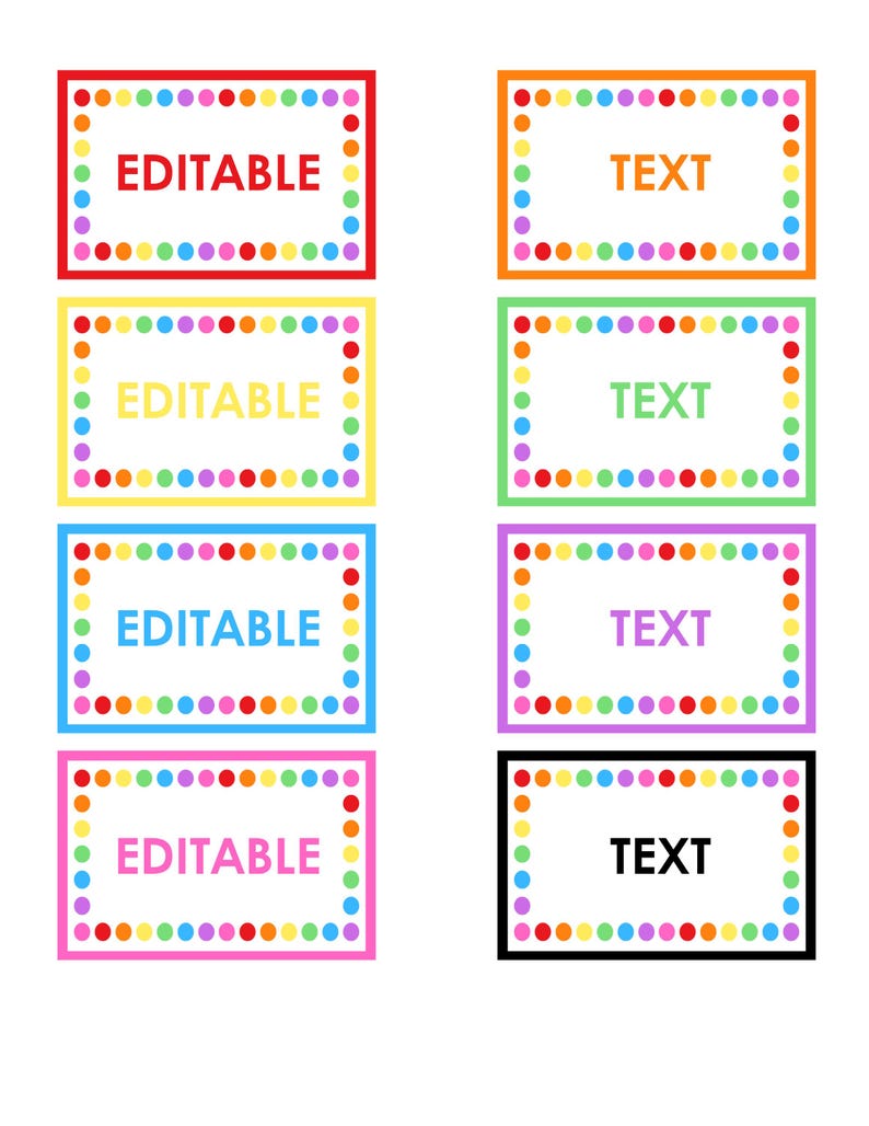 Editable Rainbow Dot Border Printable Name Tags Customizable Labels for ...