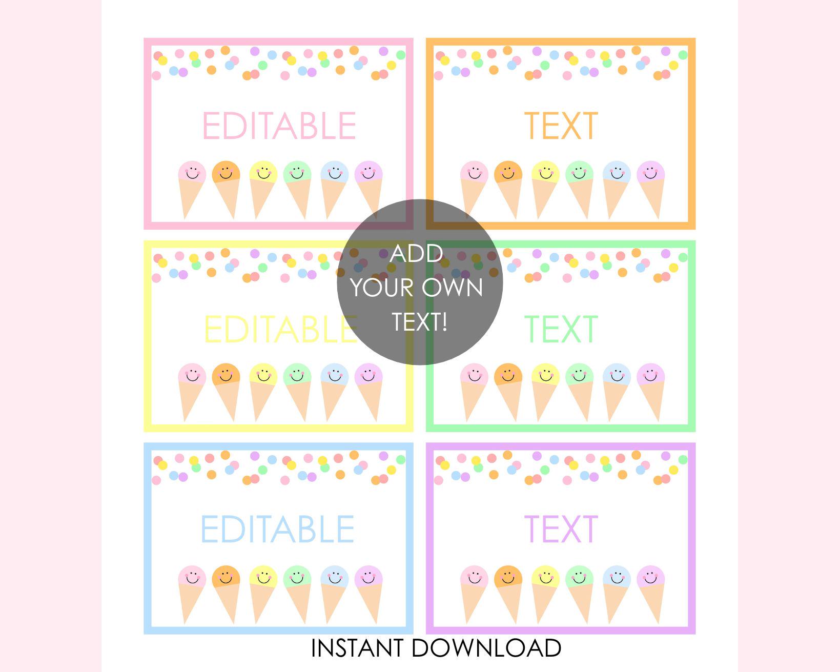Editable Ice Cream Name Tags – Summer Classroom Labels, Party Tags, or ...