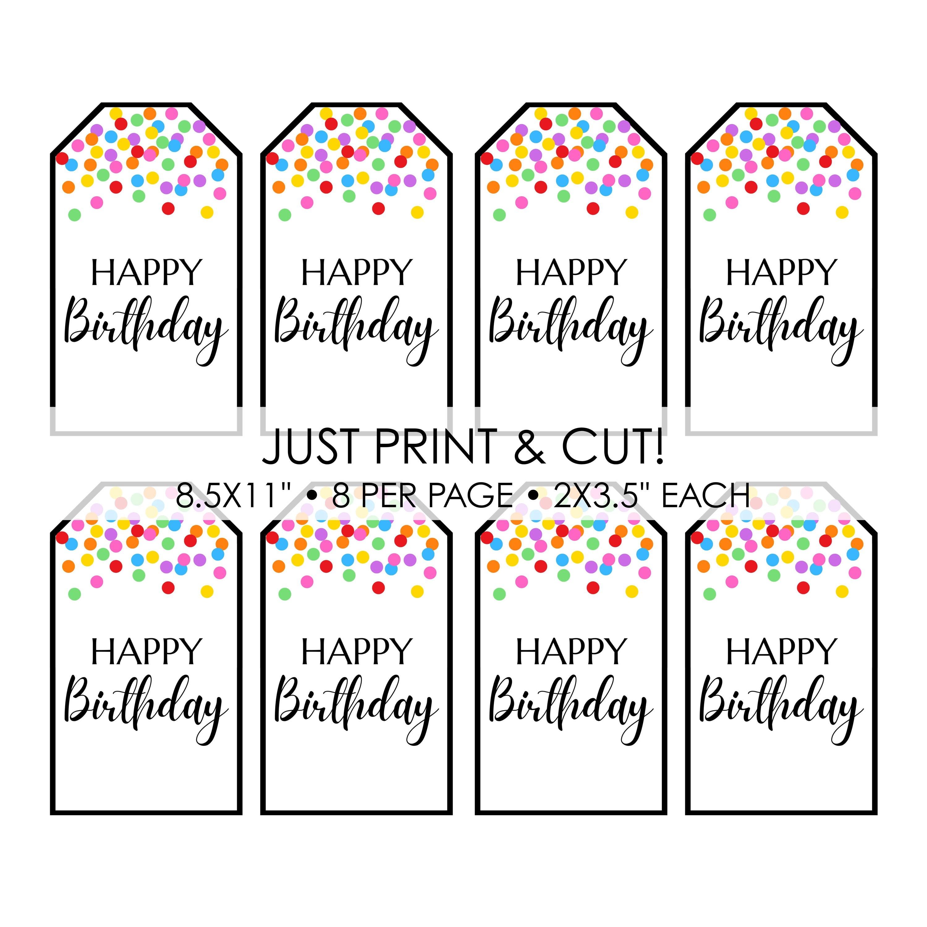 Happy Birthday Gift Tags Printable – Confetti Party Favor Tags – Ready ...
