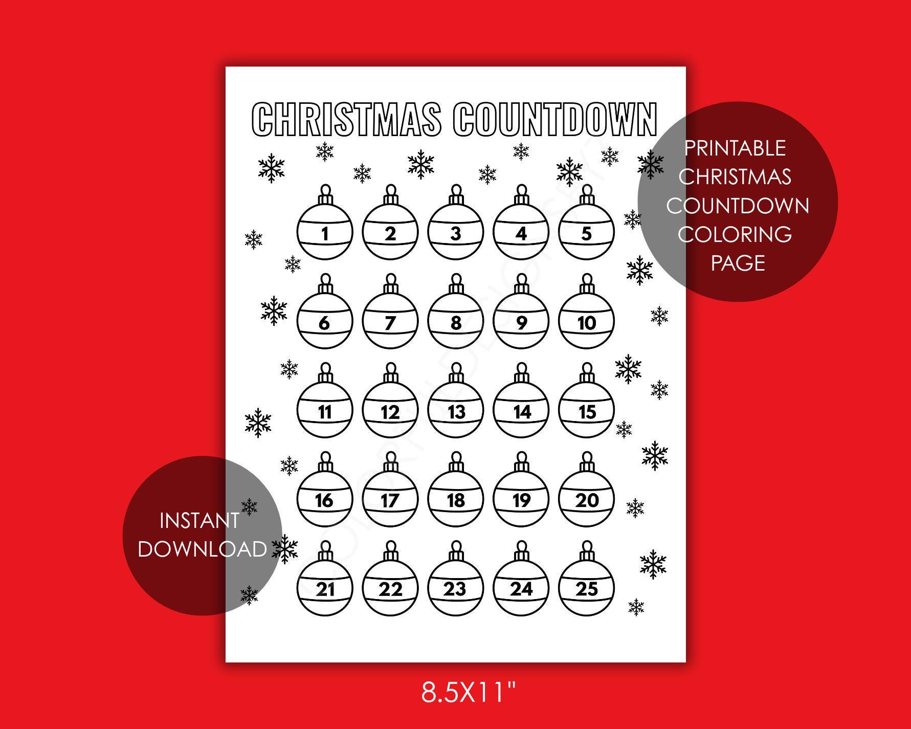 Christmas Countdown Coloring Page | Printable Advent Calendar for Kids ...