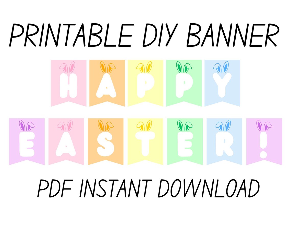 Pastel Easter Banner - Bunny Ears Letter Banner - Easter Party ...