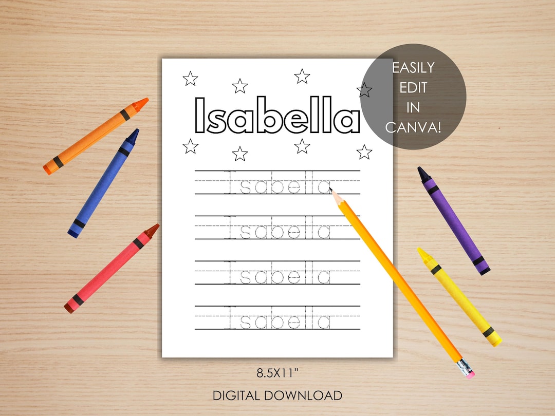 Editable Name Tracing Worksheet Canva Template | Personalized ...