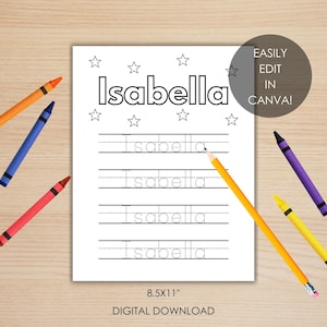 Editable Name Tracing Worksheet Canva Template | Personalized ...