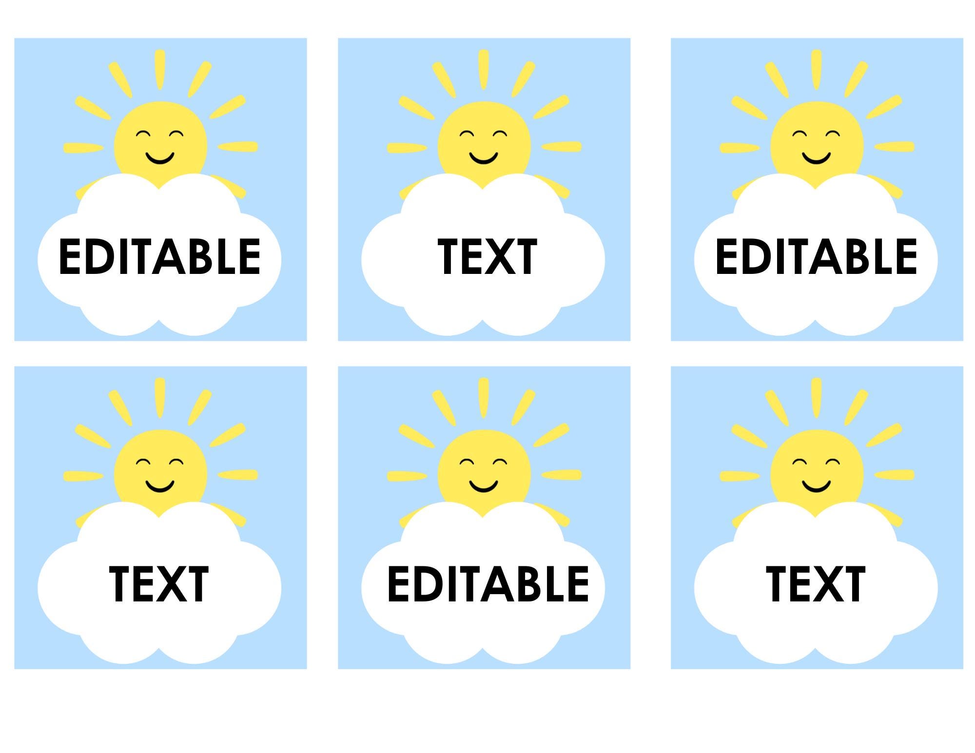 Editable Printable Smiling Sun Tags Cute Cloud Labels for Classroom ...