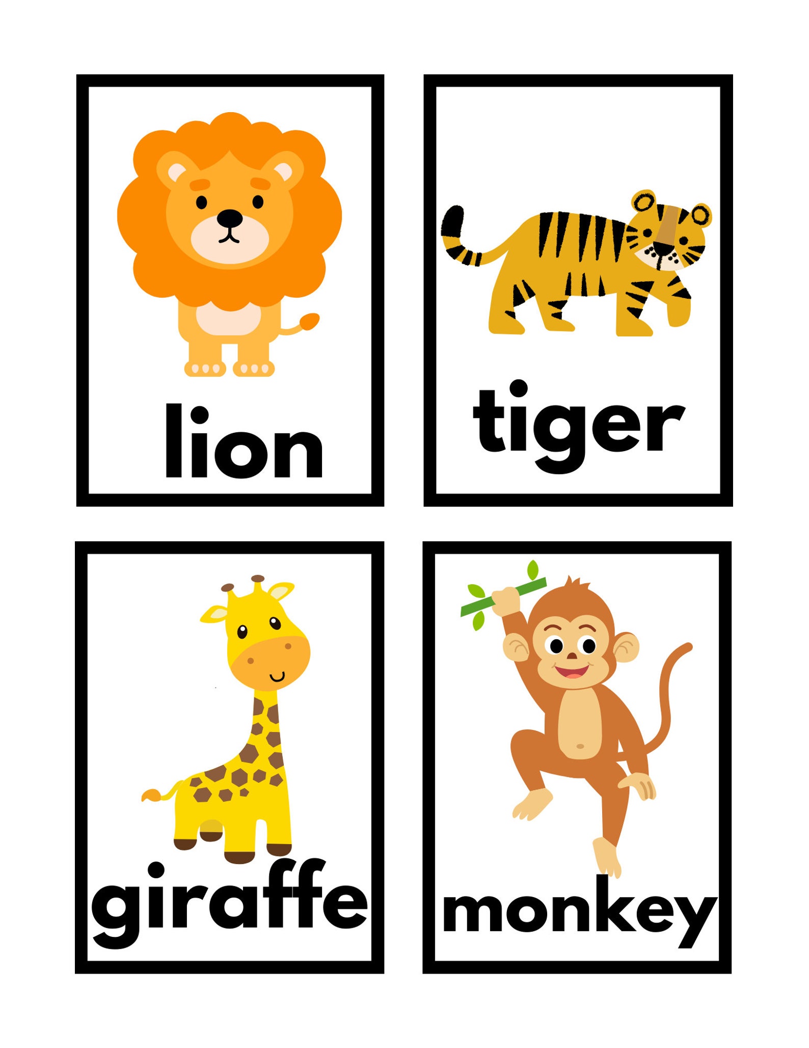 PRINTABLE 12 Zoo Animals, Wild Animals, Safari Animals Flashcards Early ...