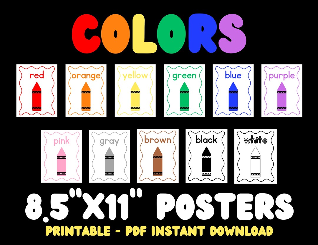 Printable Crayon Color Posters | 11 Colors Classroom Decor | Preschool ...