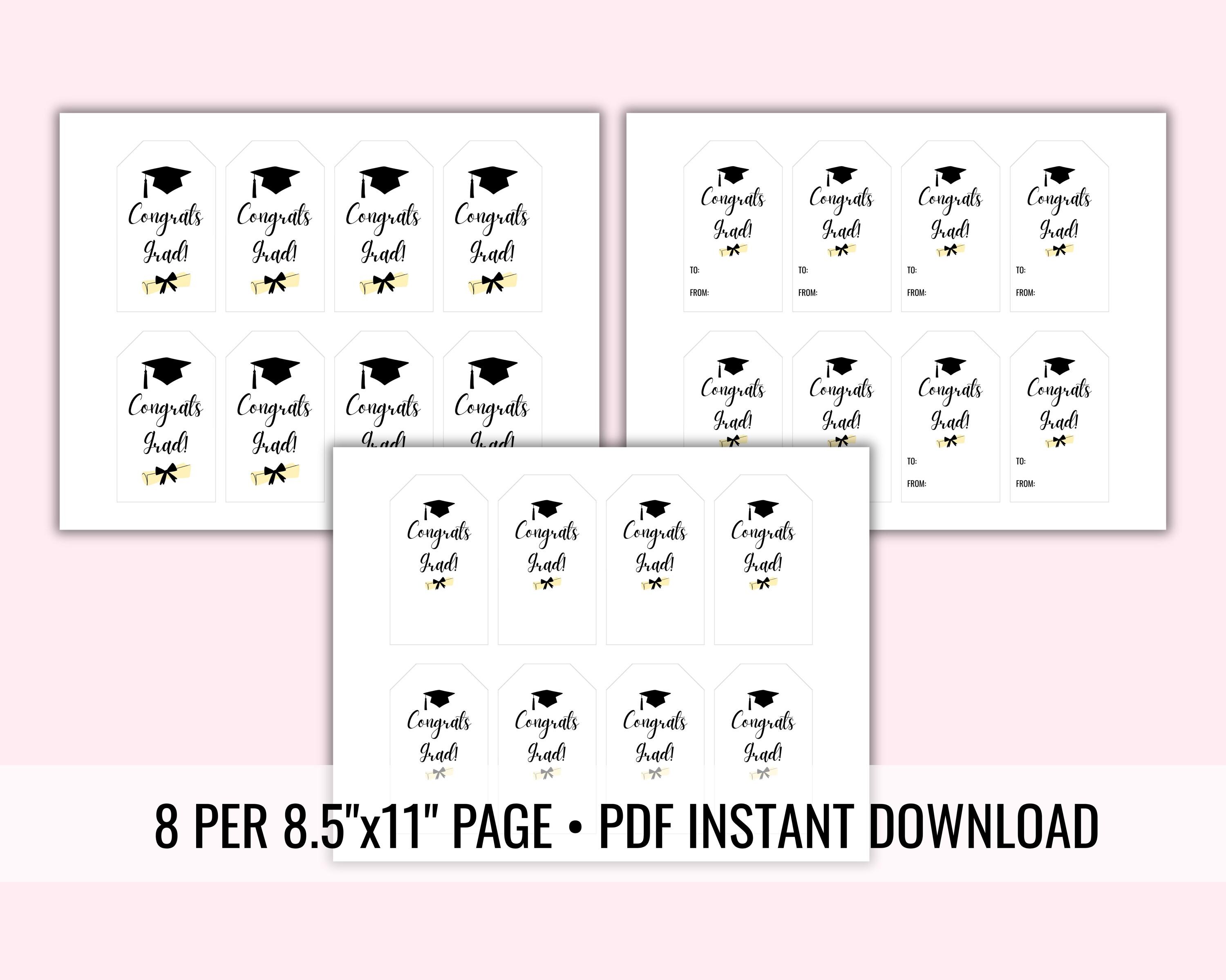 Congrats Grad Gift Tags – Printable Graduation Tags PDF – To/from ...