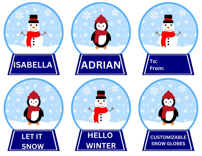 Snowman & Penguin Snow Globe Tags – Editable – Printable for Winter ...