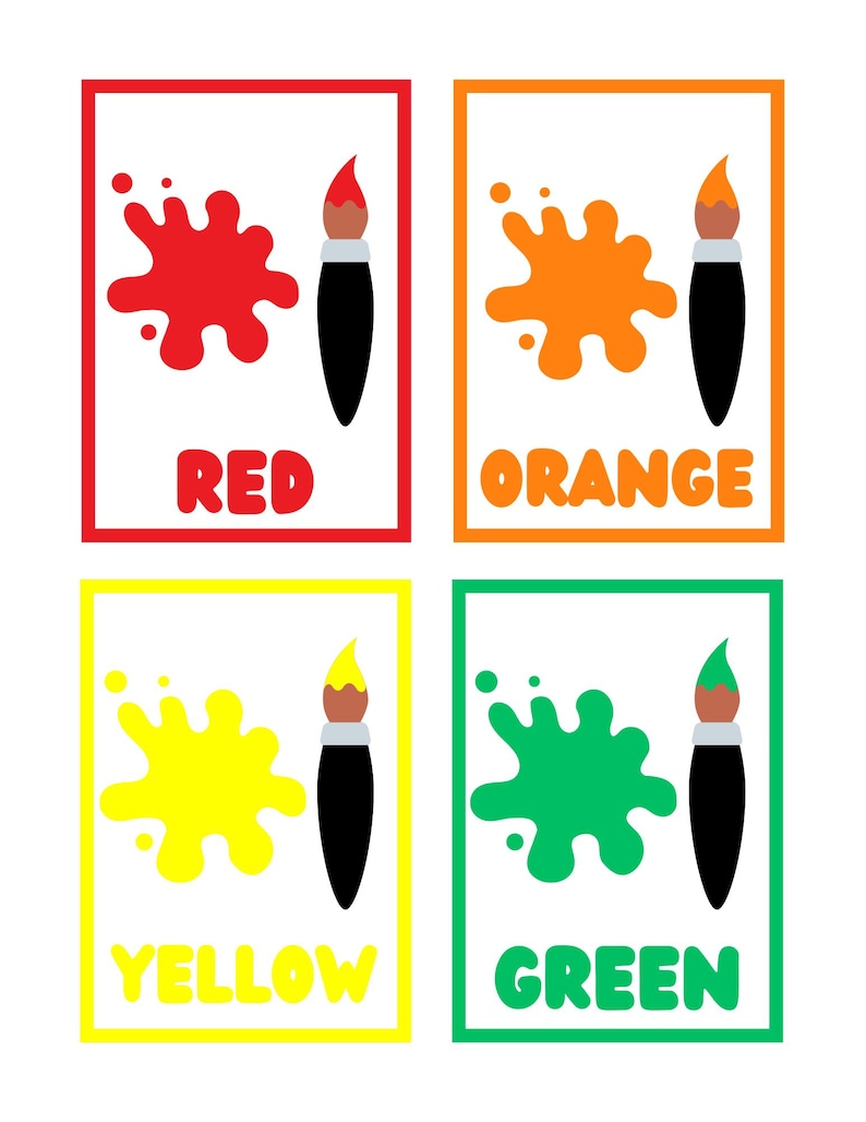 Printable Paint Colors Flashcards for Early Learning Learning Colors ...