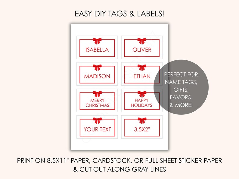 Editable Christmas Bow Gift Tags Printable Labels | Red, Green, Gold ...