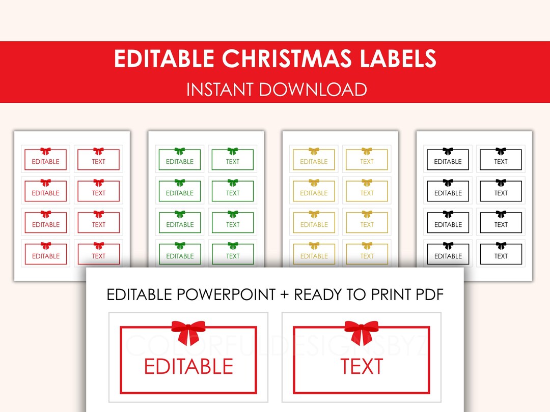 Editable Christmas Bow Gift Tags Printable Labels | Red, Green, Gold ...