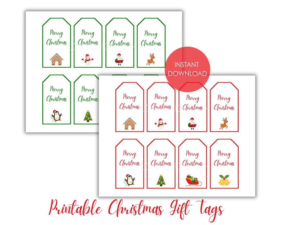 Printable Christmas Gift Tags – Red & Green Holiday Tags – With or ...