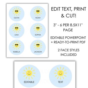 Editable Sun-themed Labels - 3" Round Tags - Instant Download ...