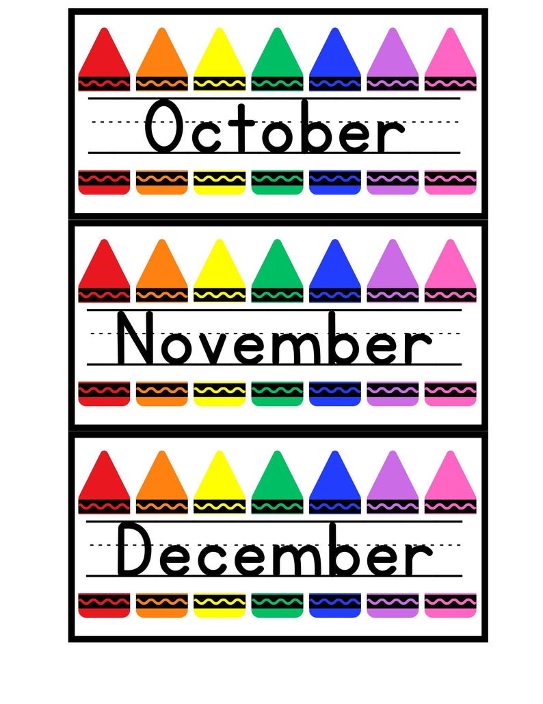 Days & Months Crayon-themed Cards, Handwriting Practice Display Cards ...