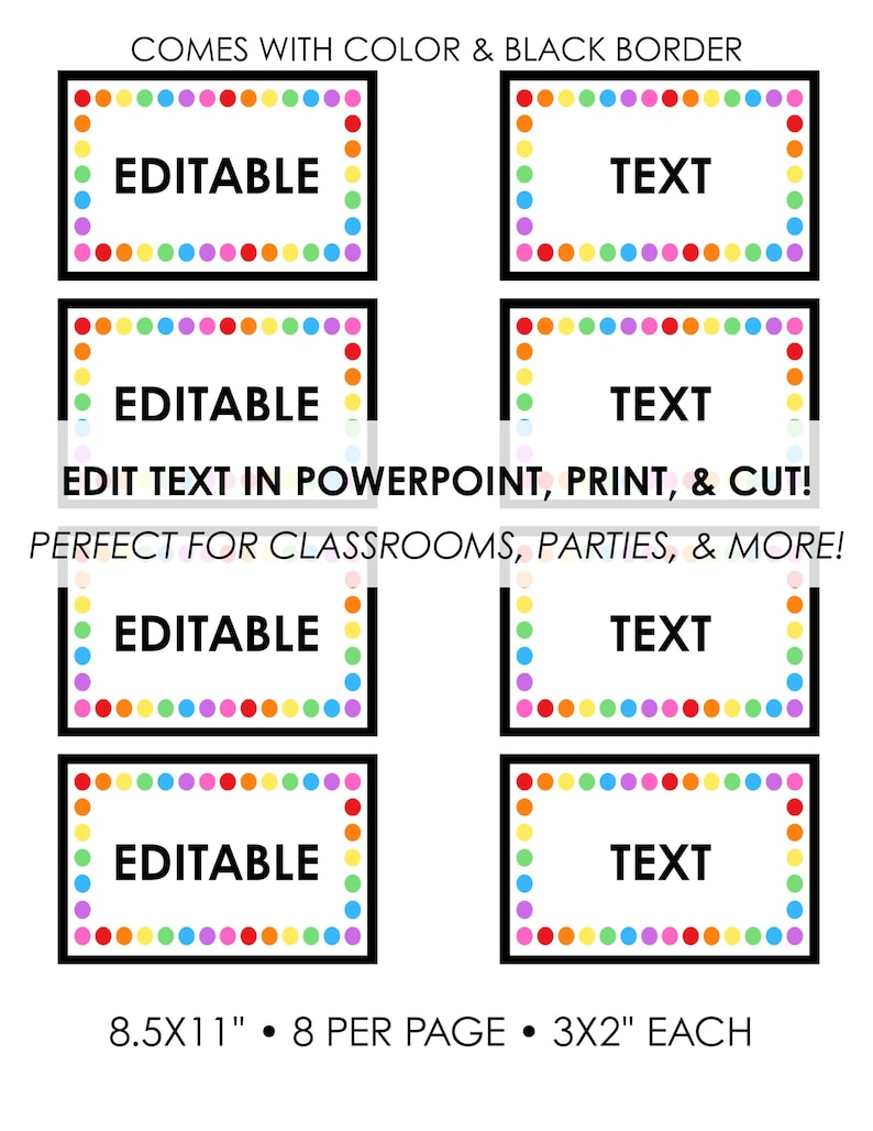 Rainbow Dot Printable Name Tags | Editable | Bright + Pastel ...