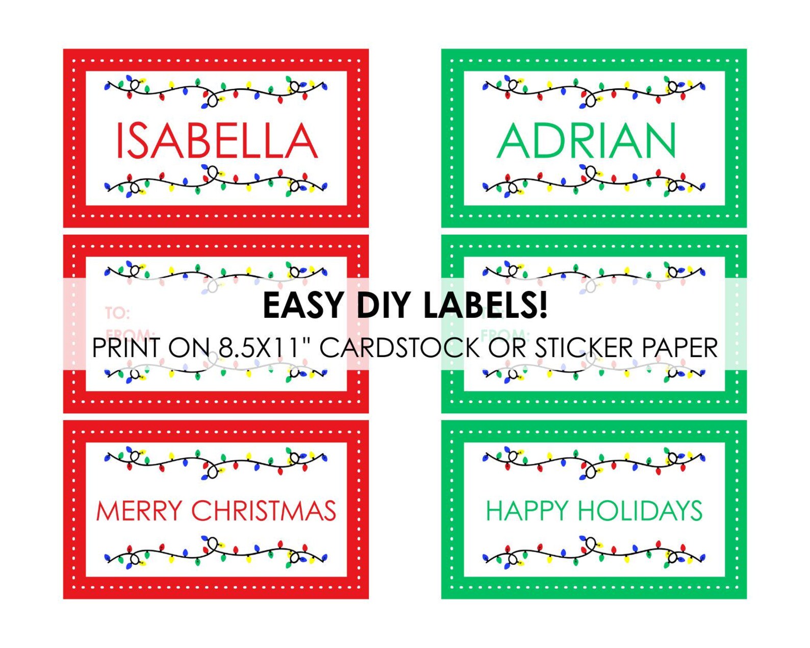 Editable Christmas Light Name Tags, Gift Tags, Labels | Holiday ...