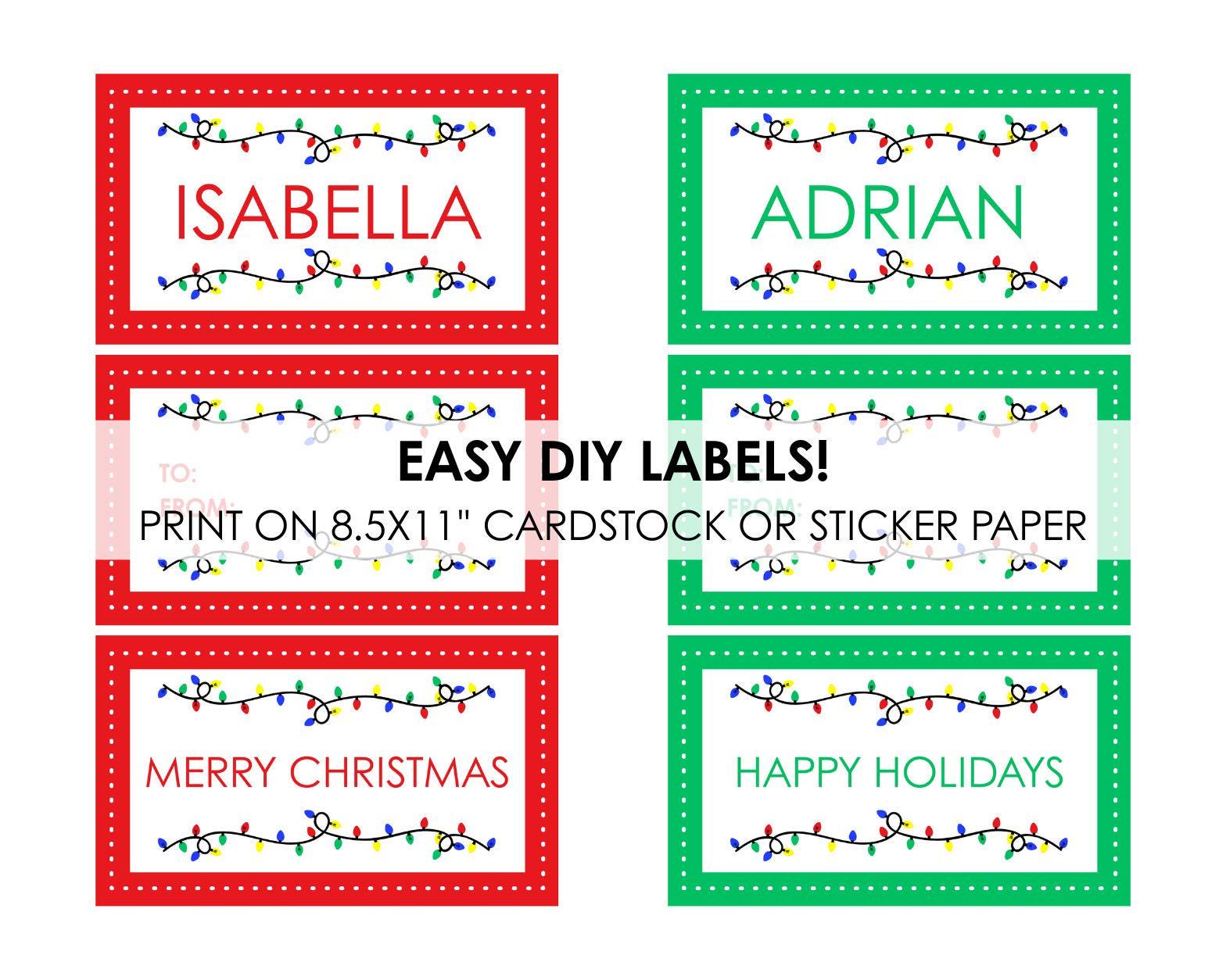 Editable Christmas Light Name Tags, Gift Tags, Labels | Holiday ...