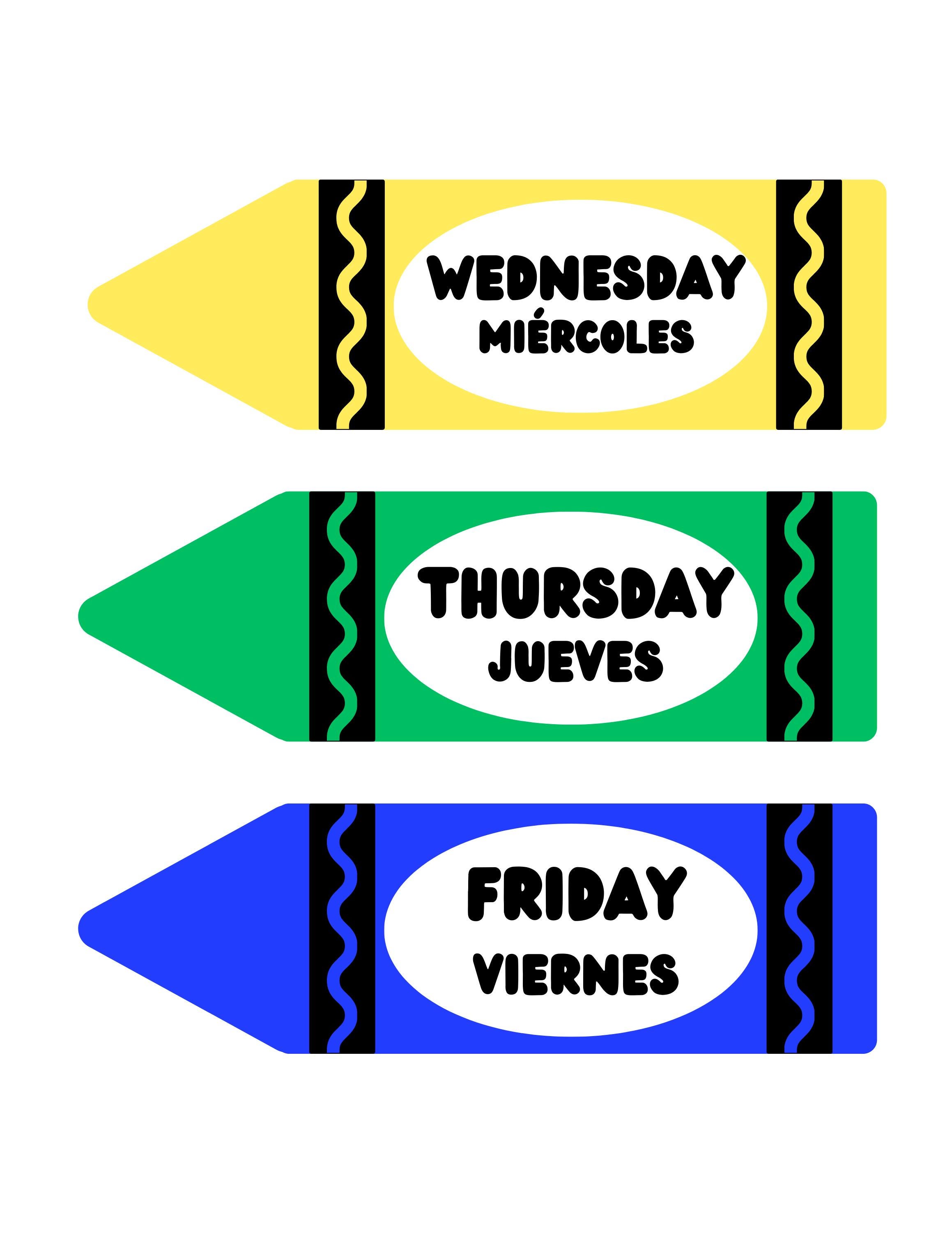 Days and Months English and Spanish Printable | Crayon-themed Classroom ...