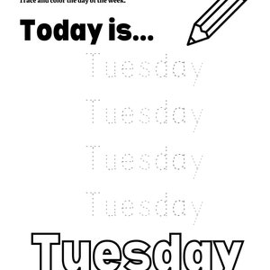 Printable Days of the Week Tracing Pages Great for Preschool ...