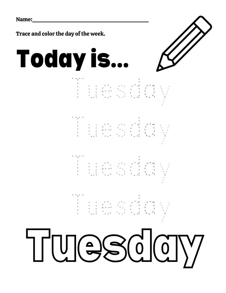 Printable Days of the Week Tracing Pages Great for Preschool ...