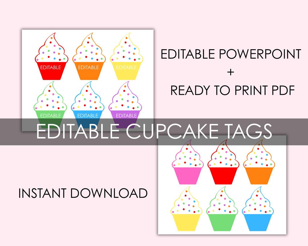 Cupcake Labels - Editable Printable Birthday Party Decor, Party Favor ...
