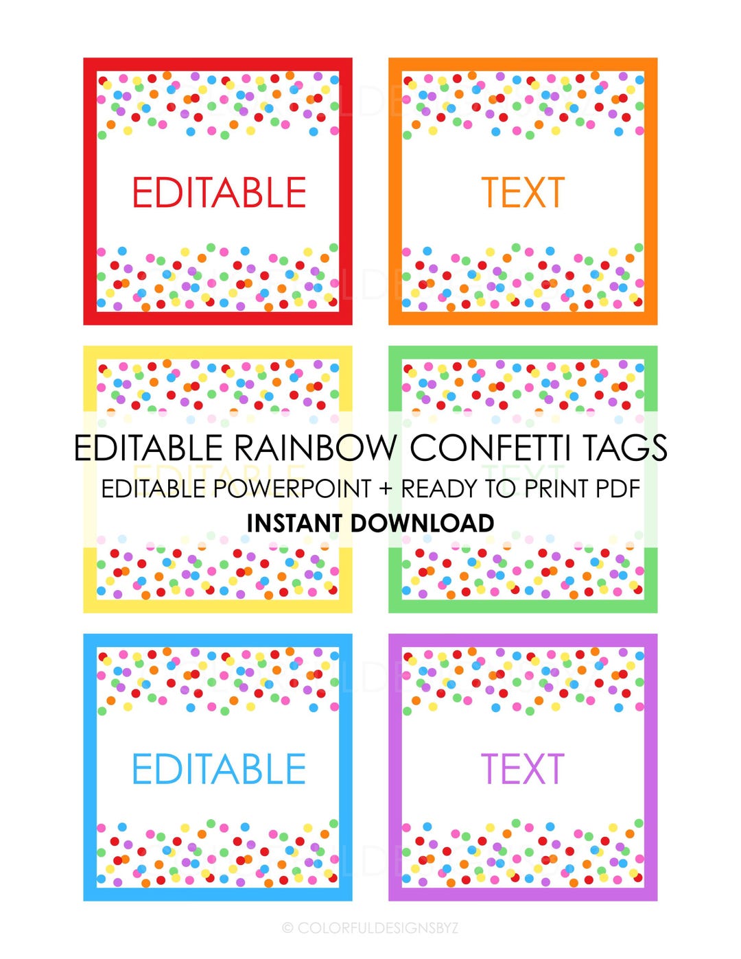 Editable Confetti Labels Printable, 3 Inch Square Party Tags, Classroom ...