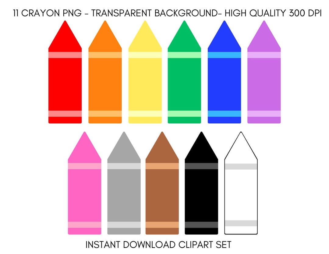 Colorful Crayon Clipart PNG Set – 11 Colors – Instant Digital Download ...