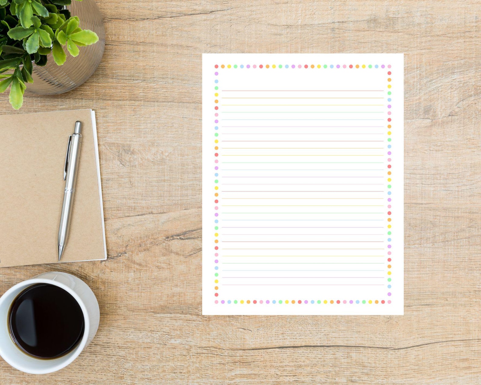 Pastel Rainbow Dot Writing Paper Printable | Cute Lined & Blank ...