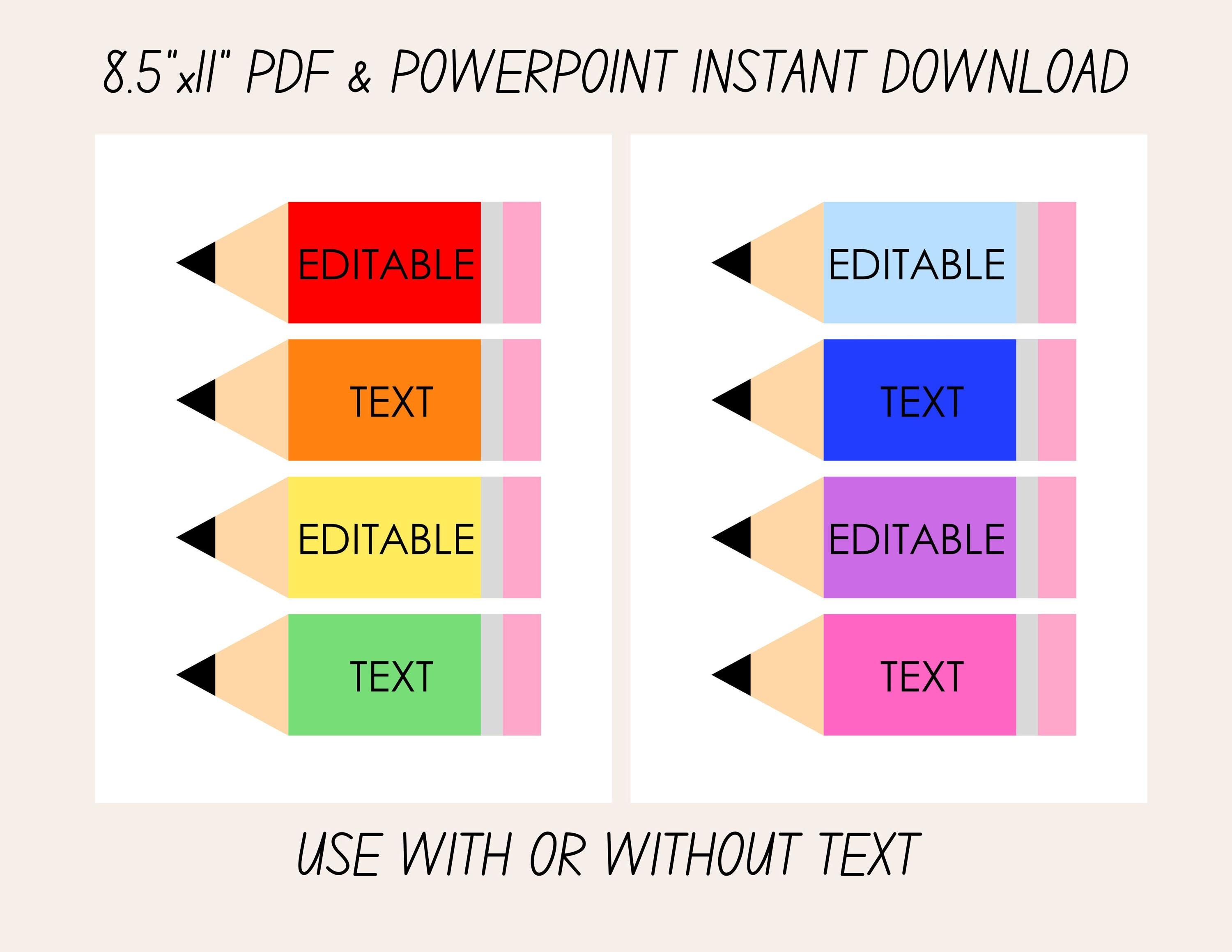 Editable Pencil Name Tags – 8"x3" & 6"x2" Sizes – Desk Name Plates – 8. ...