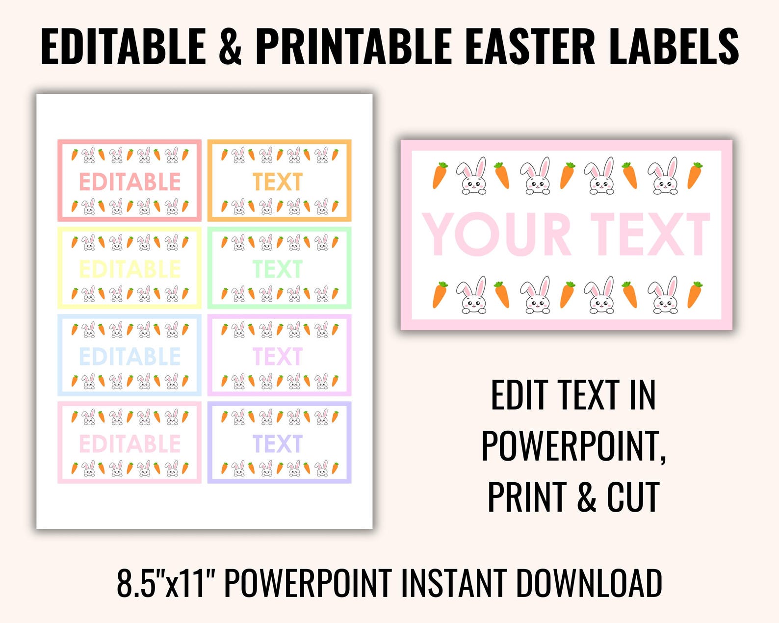 Editable Easter Bunny & Carrot Labels Template , 3.5"x2", Printable Name Tags , Pastel Colors ...