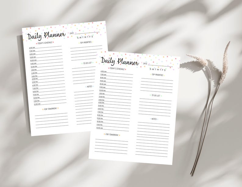 Printable Daily Planner - 8.5"x11" PDF - Schedule, Priorities & To-do ...