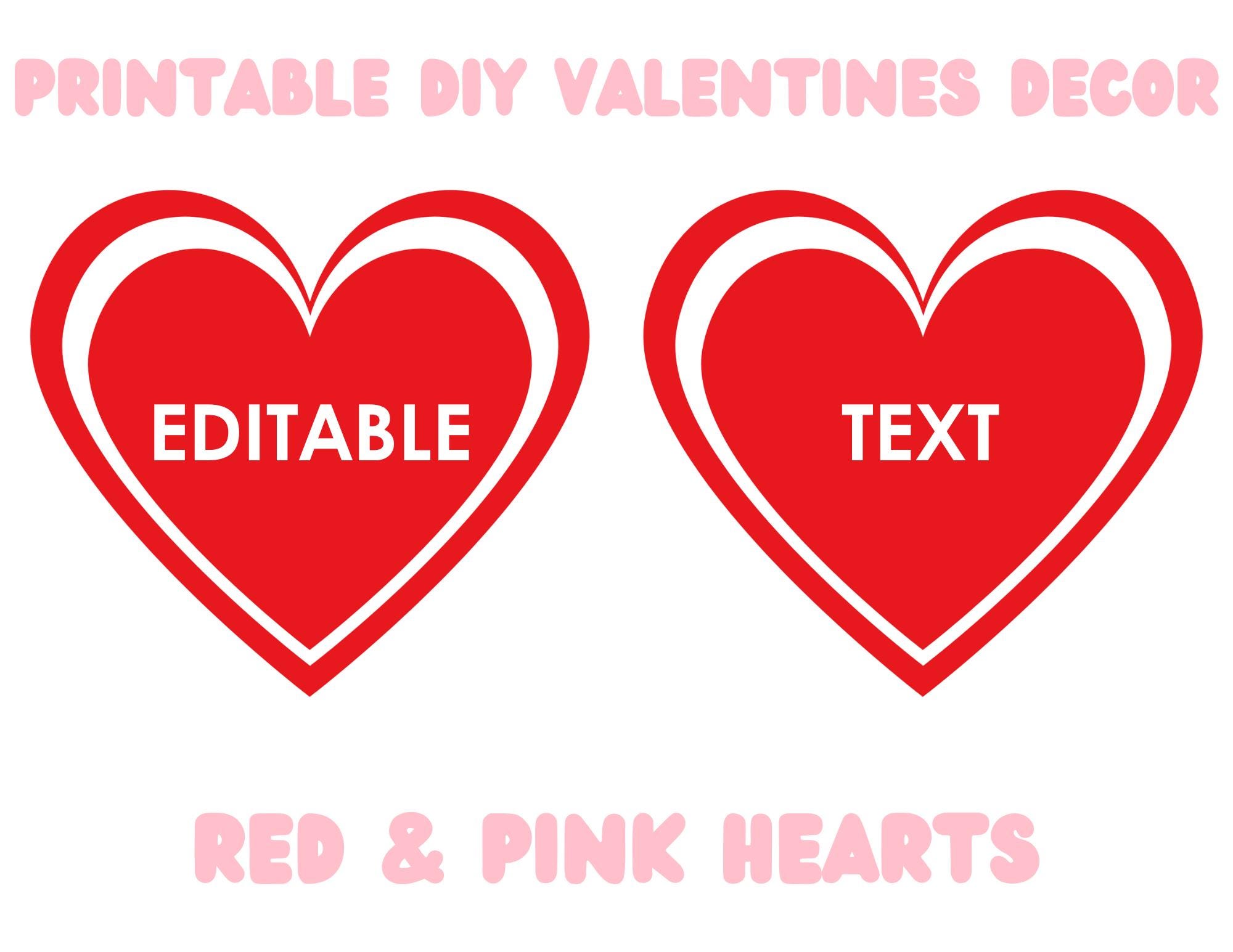 Editable Printable Red & Pink Valentines Day Hearts 5 Hearts ...