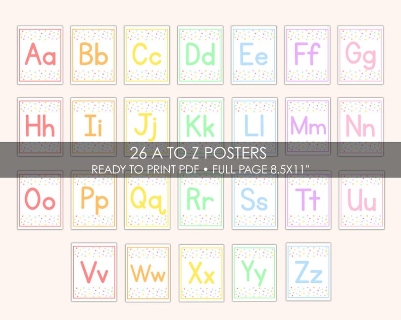Pastel Polka Dot Alphabet Posters A-Z – Full Page Printable PDF – ABC ...