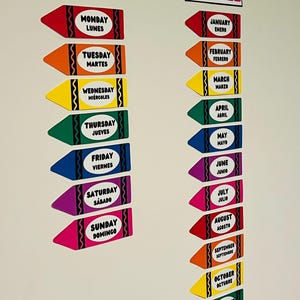 Days and Months English and Spanish Printable | Crayon-themed Classroom ...