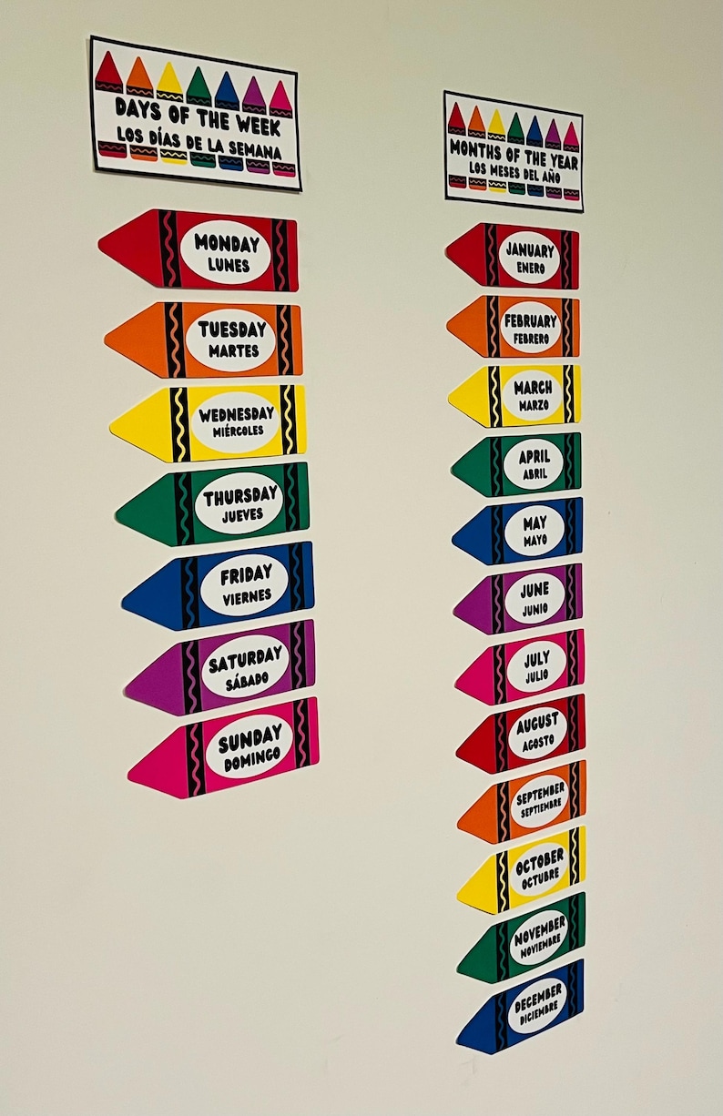Days and Months English and Spanish Printable | Crayon-themed Classroom ...