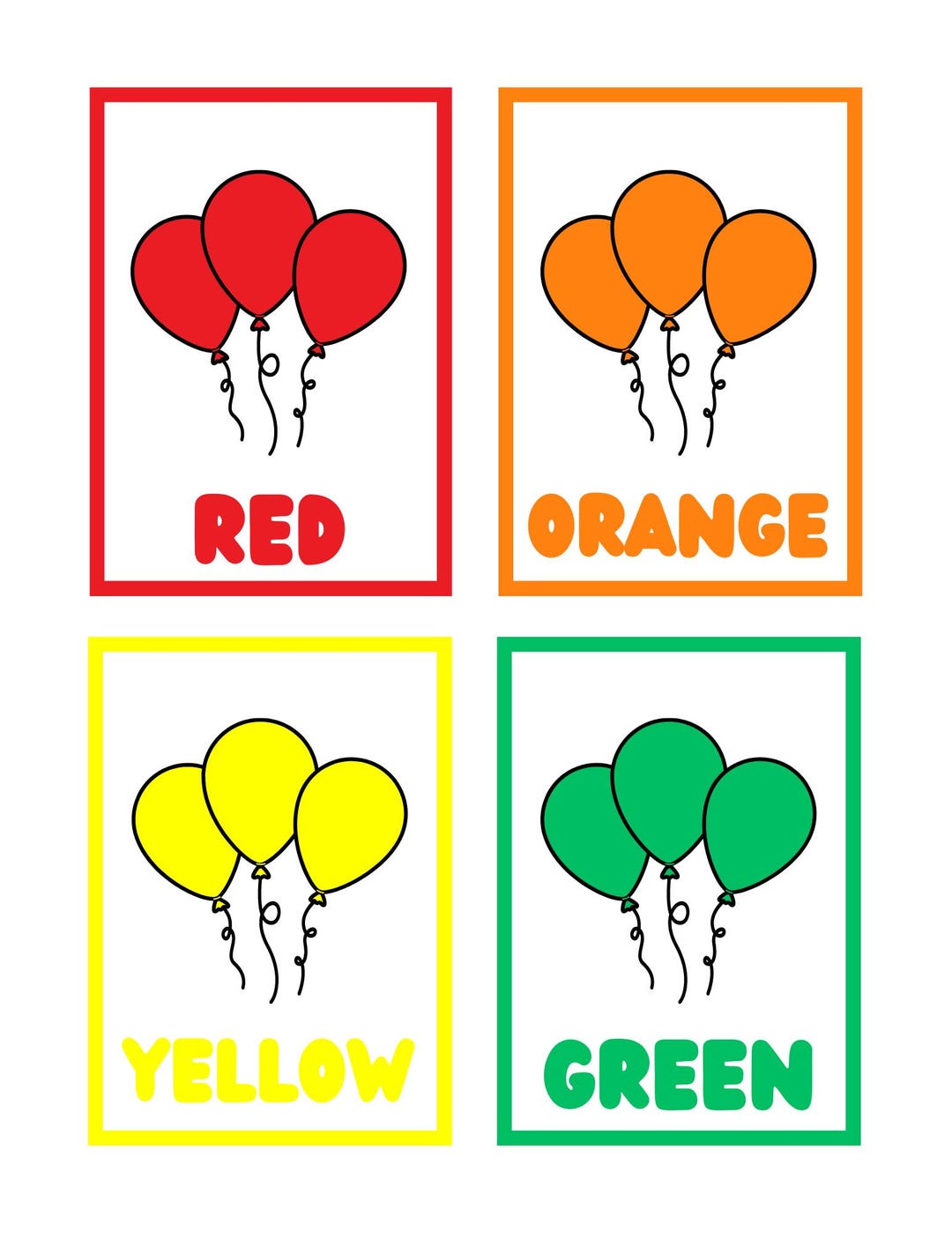 Printable Balloon Colors Flashcards for Toddlers and Preschoolers Early ...