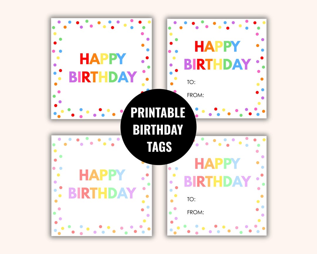 Printable Birthday Gift Tags – Rainbow Bright, Pastel Square Tag PDF ...