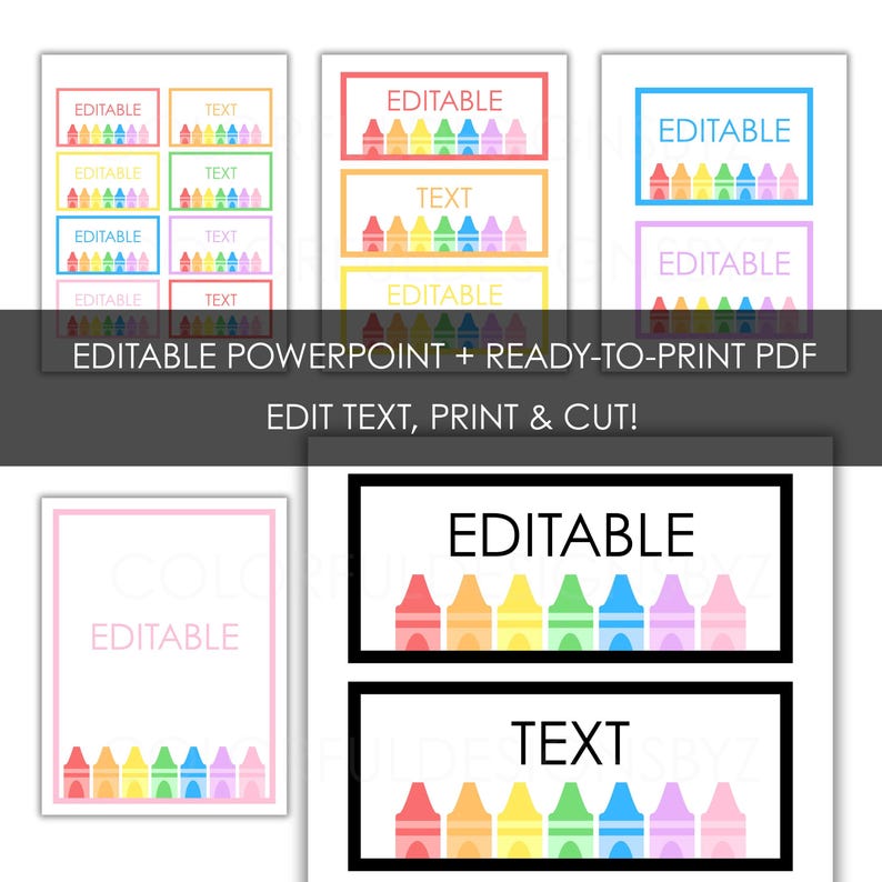 Editable Crayon Classroom Labels – Pastel & Black Border – 4 Sizes ...
