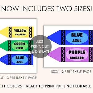 Printable Crayon Color Flashcards in English and Spanish | 11 Colors ...