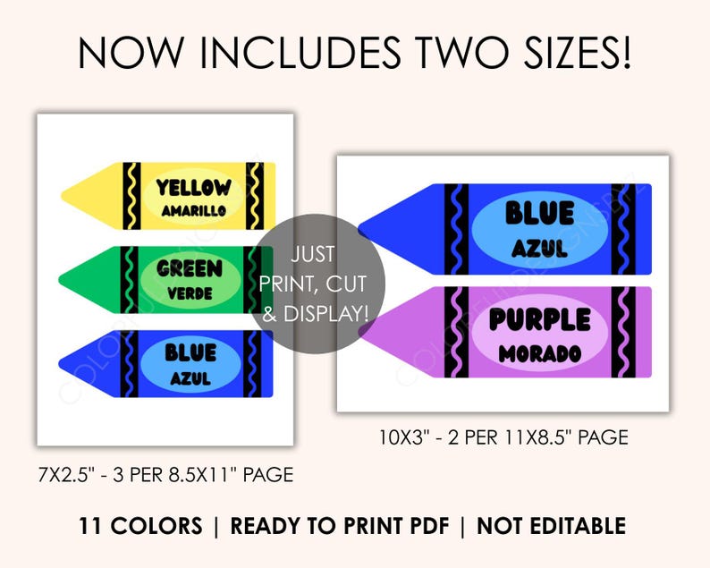 Printable Crayon Color Flashcards in English and Spanish | 11 Colors ...