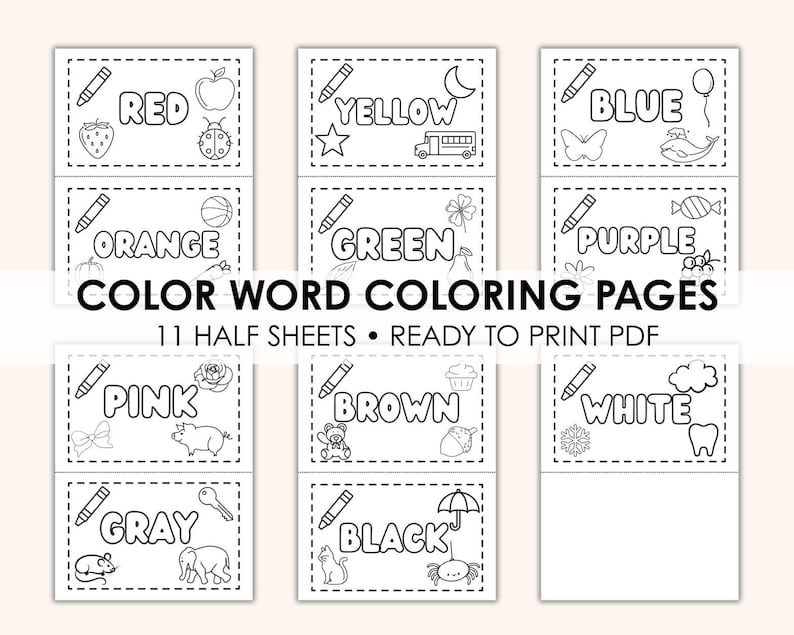 Coloring Pages Printable | 11 Colors Half Sheets | Learning Colors and ...