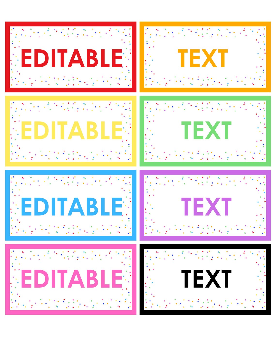 Editable Classroom Labels With Rainbow Confetti Design - 4"x2 ...
