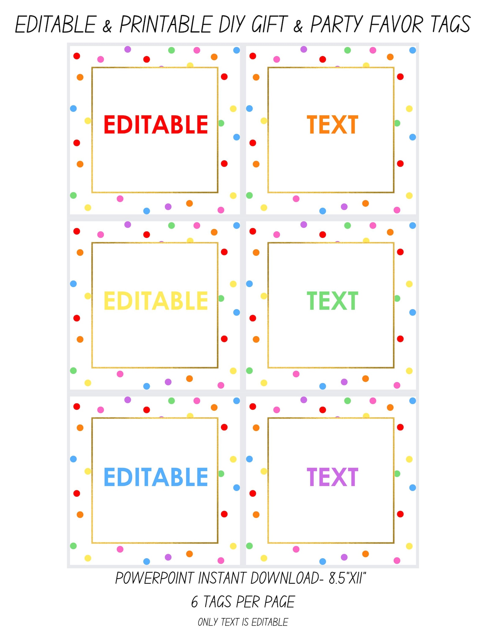 Editable Labels Template | Polka Dot Printable Tags | Party Favor ...