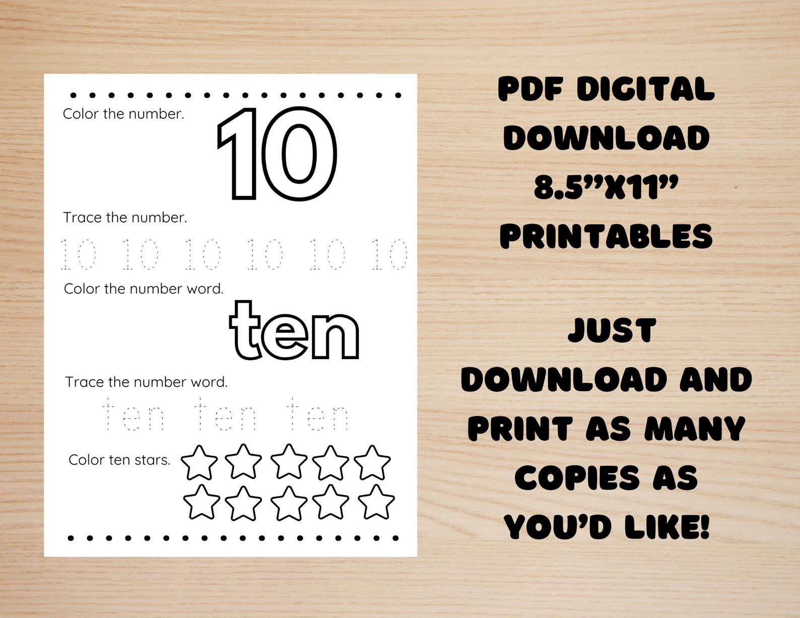 PRINTABLE Numbers 1-10 Trace and Color Worksheets for Preschool ...