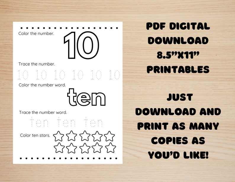 PRINTABLE Numbers 1-10 Trace and Color Worksheets for Preschool ...