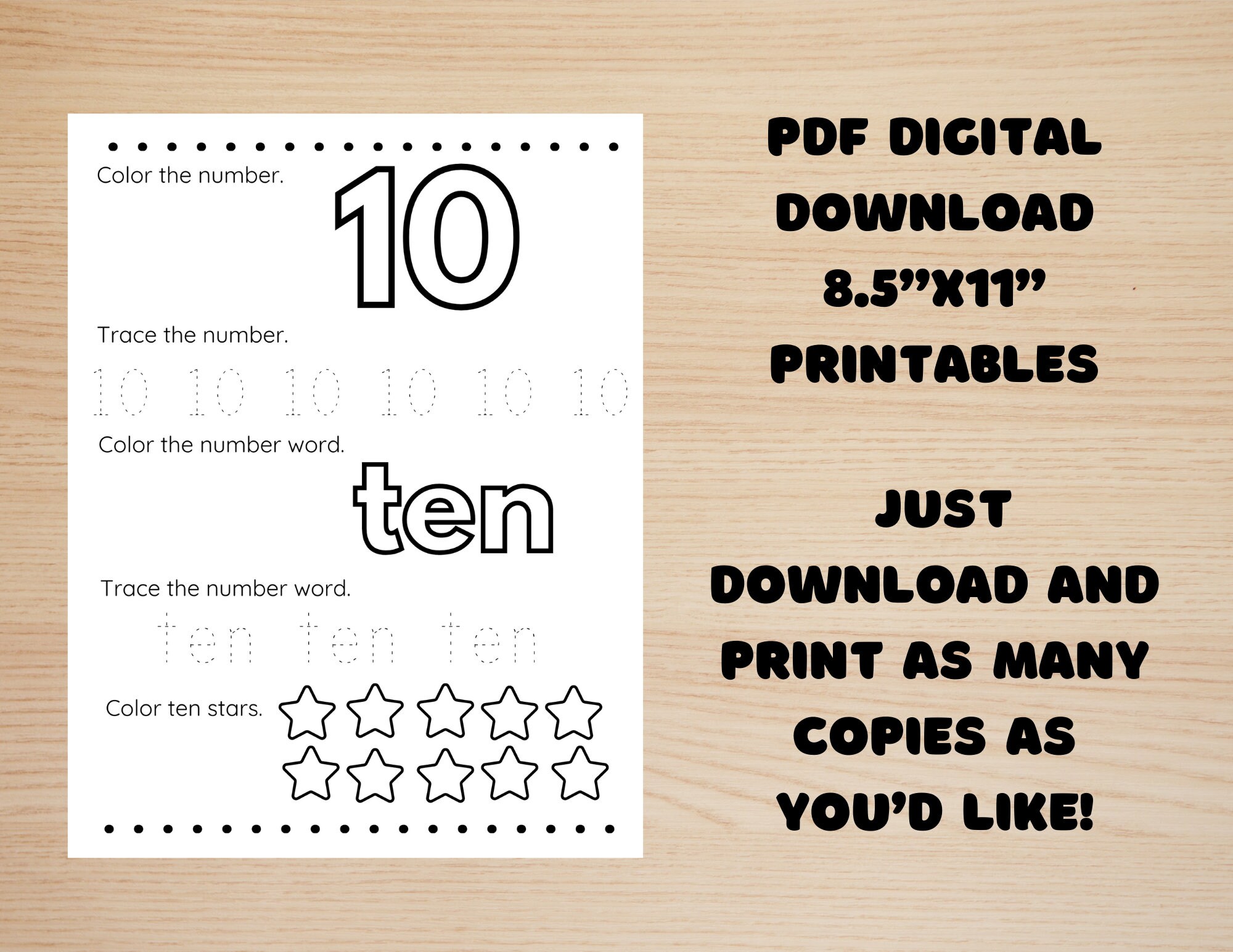 PRINTABLE Numbers 1-10 Trace and Color Worksheets for Preschool ...
