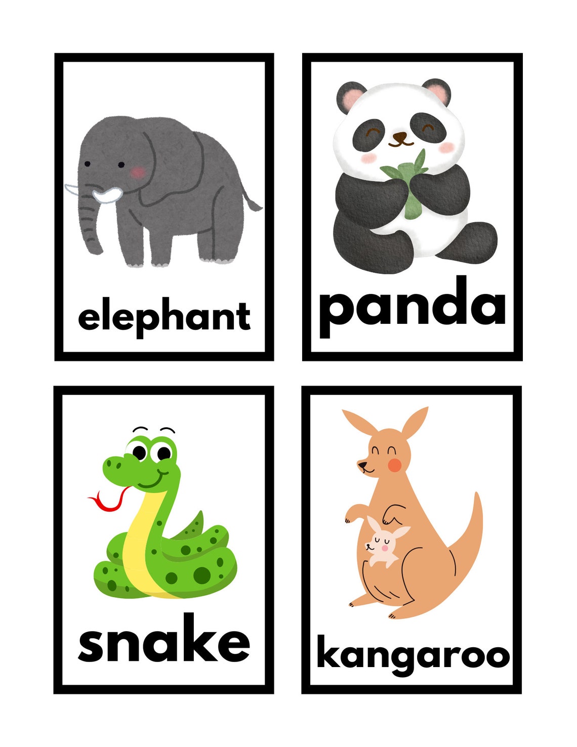 PRINTABLE 12 Zoo Animals, Wild Animals, Safari Animals Flashcards Early ...