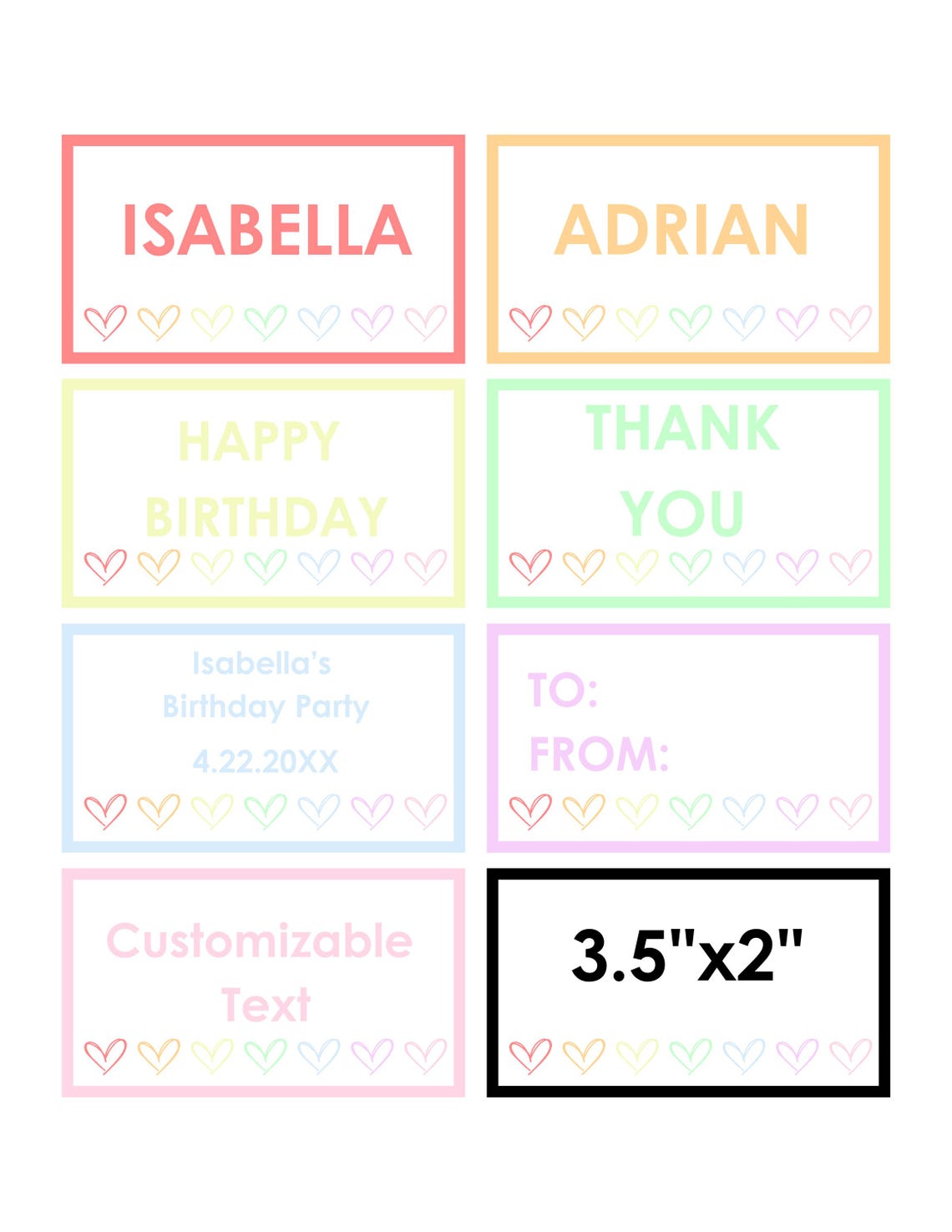 Editable Printable Labels , 8.5"x11" Customizable Labels Template, 8 ...
