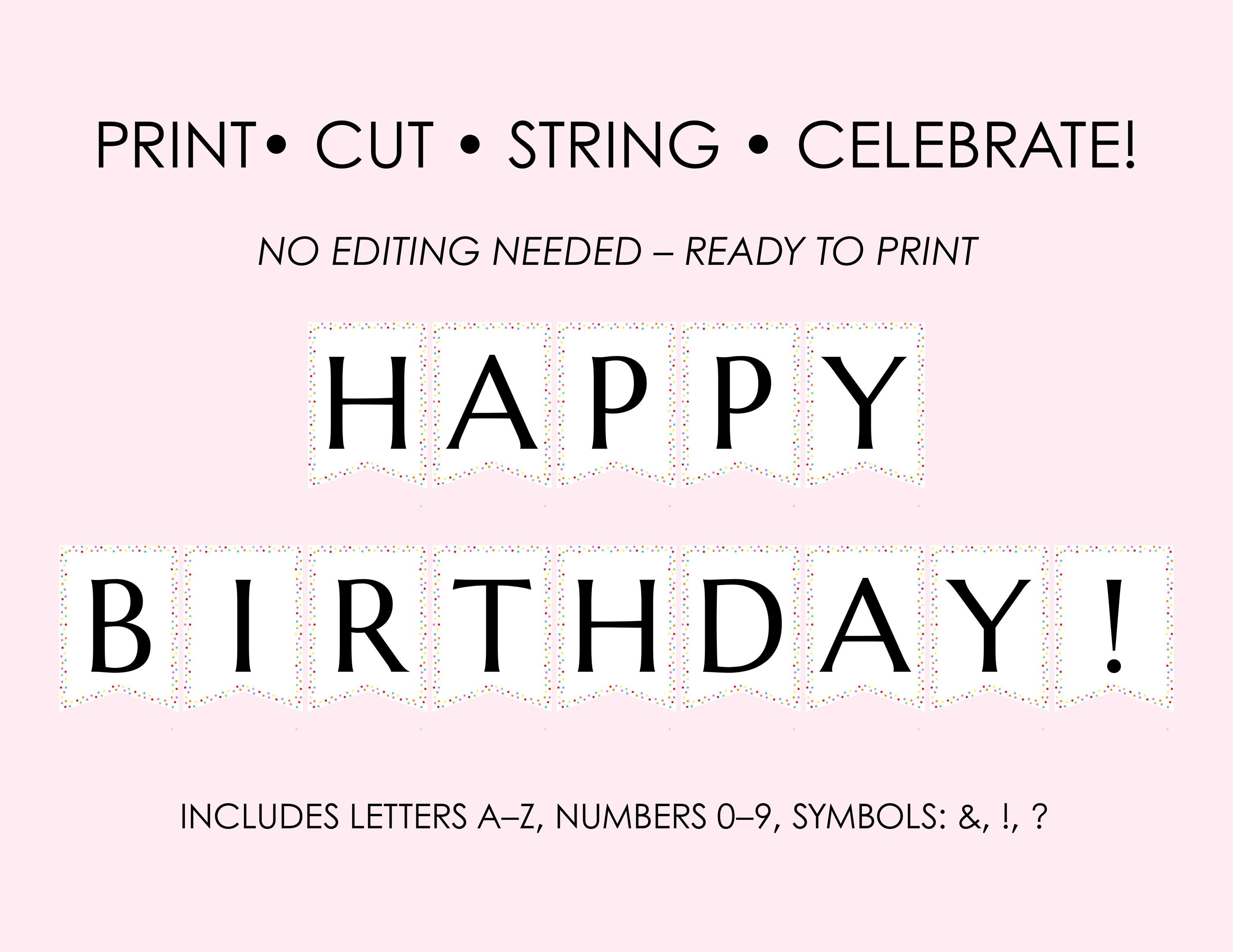 Printable Confetti Banner Letters A–Z & Numbers – 5x7 Flag Bunting ...